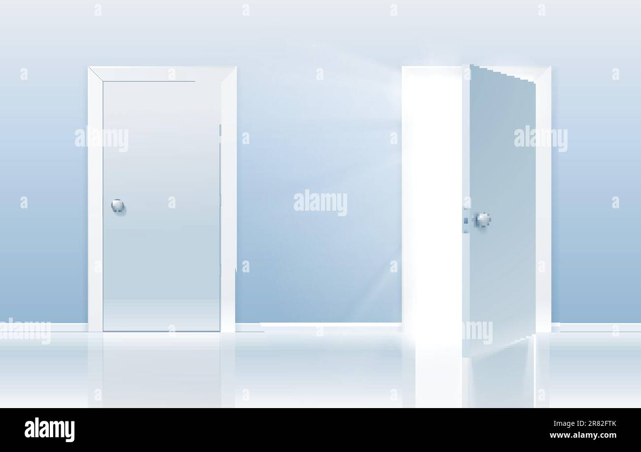 Open and closed door concept. One door is closed and the other one is ...