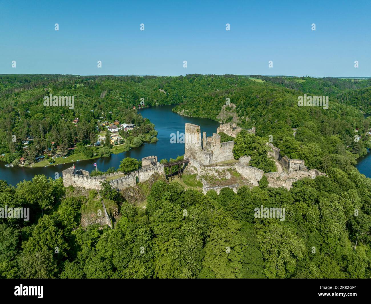Aerial view of Cornstejn or Zornstein lofty medieval residence and ...