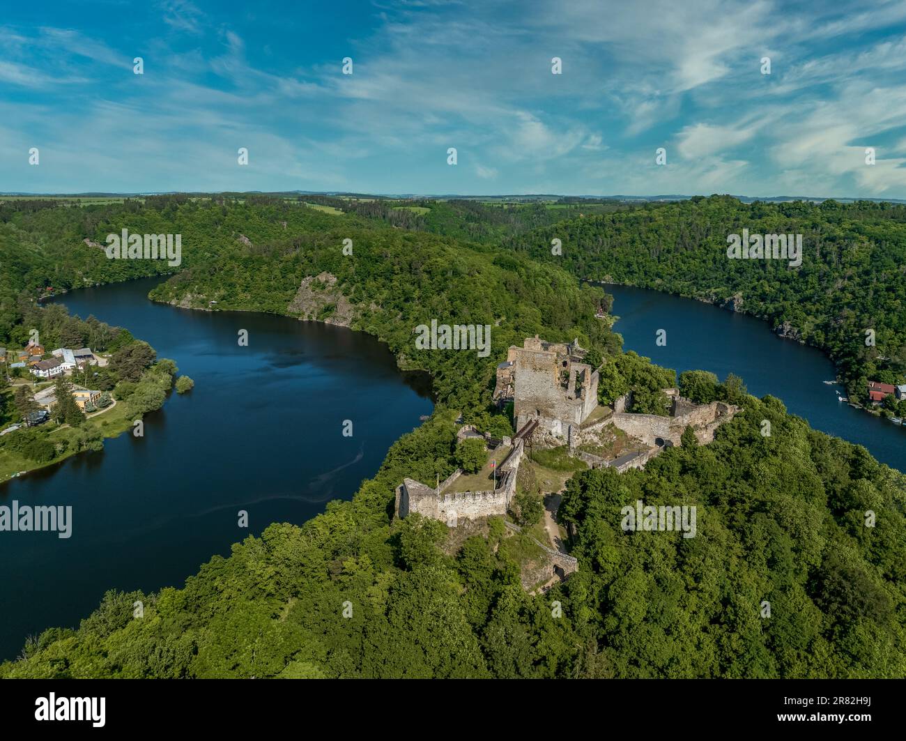 Aerial view of Cornstejn or Zornstein lofty medieval residence and ...
