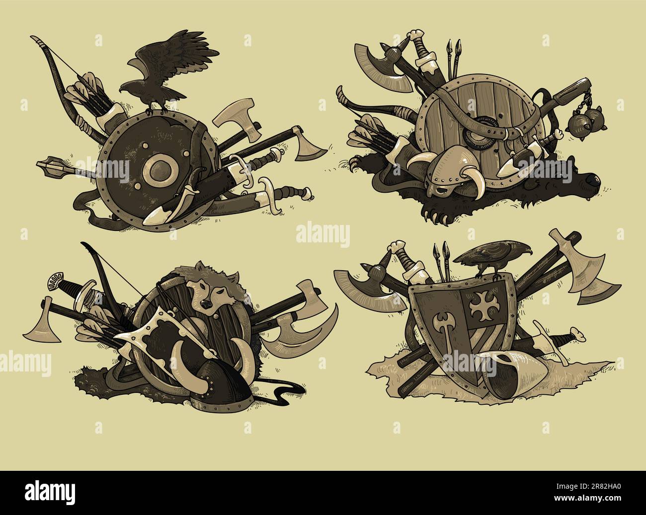 set of shields medieval hand drawing, this illustration may be useful ...