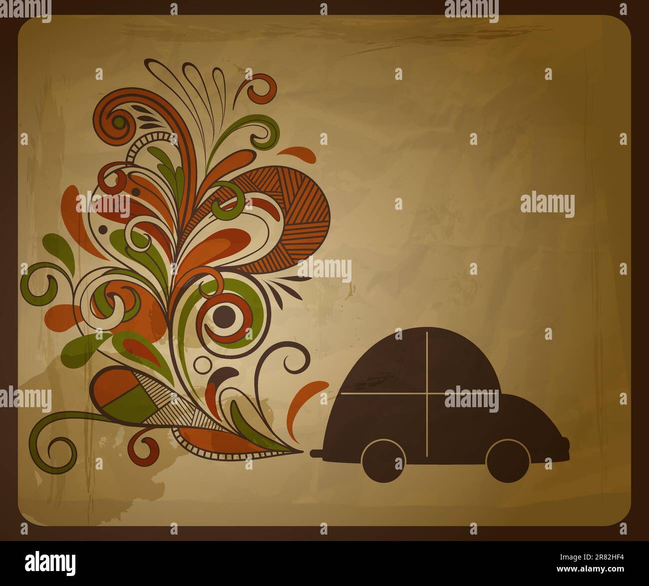 vector eco concept composition with a car and floral exhaust coming ...