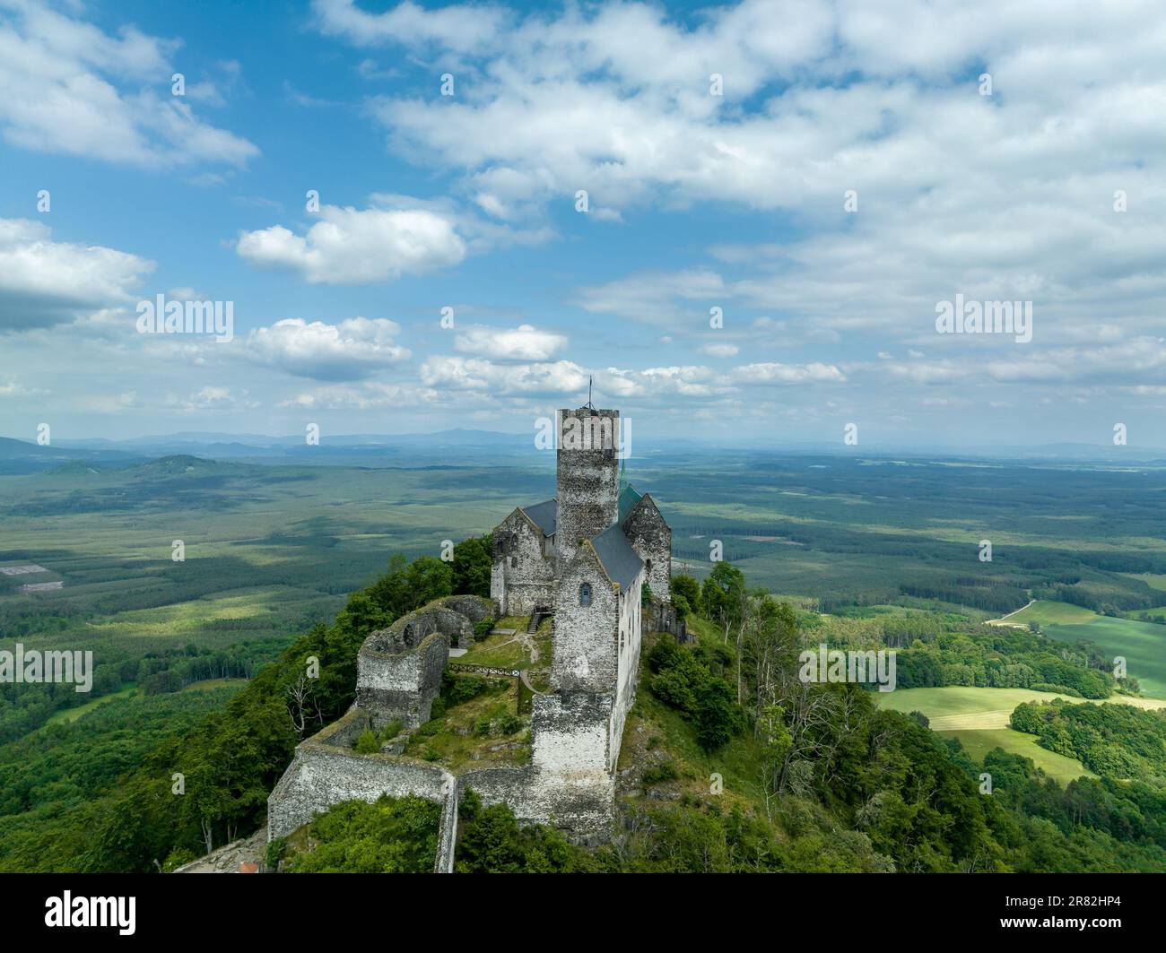Aerial view of Bezdez Gothic medieval castle ruin in the Czech Republic ...