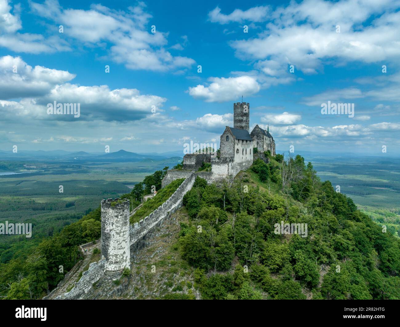 Aerial view of Bezdez Gothic medieval castle ruin in the Czech Republic ...