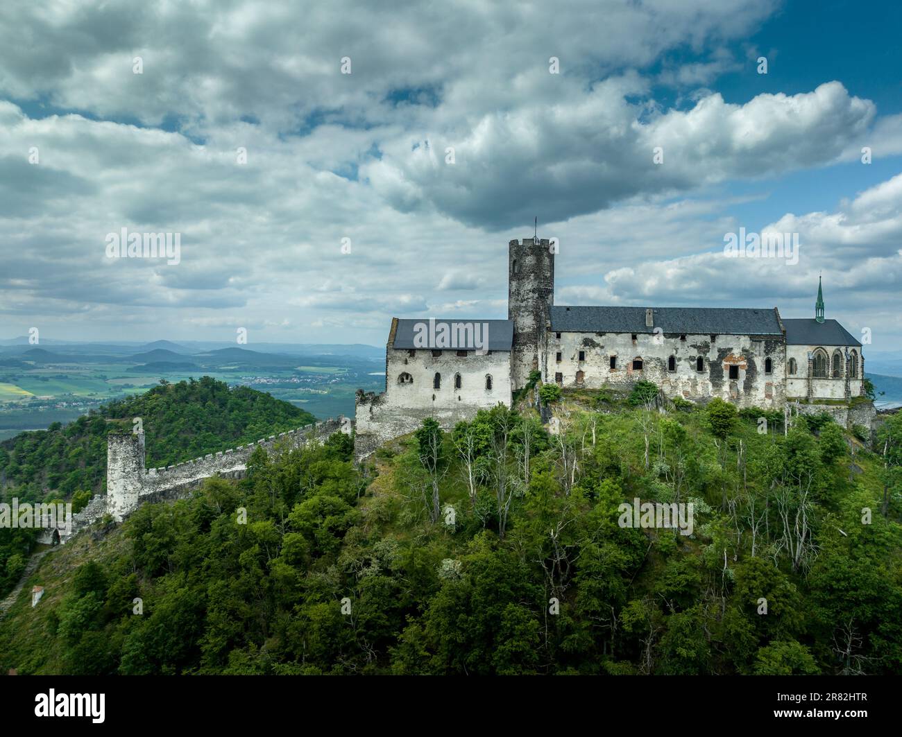 Aerial view of Bezdez Gothic medieval castle ruin in the Czech Republic ...