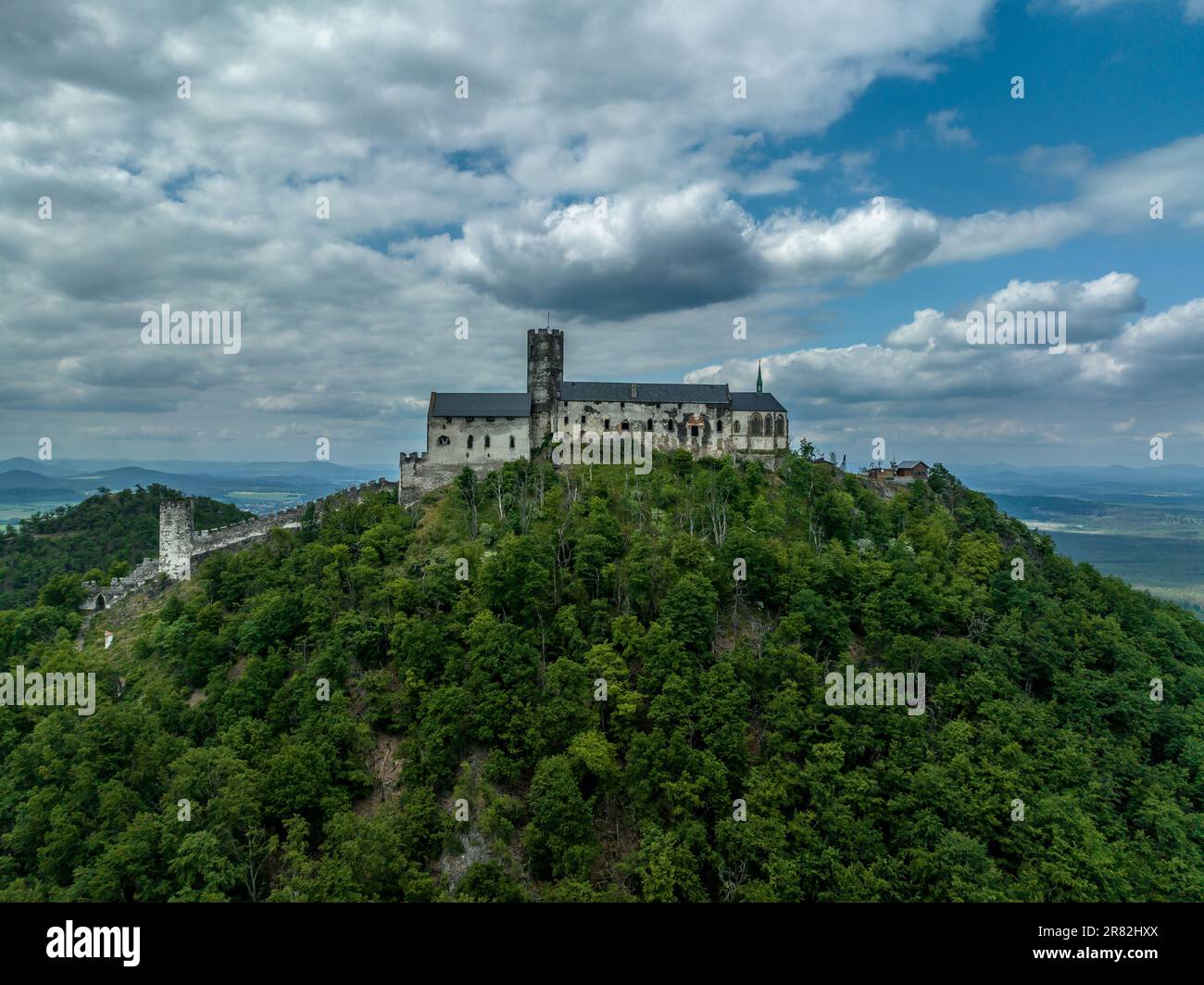 Aerial view of Bezdez Gothic medieval castle ruin in the Czech Republic ...