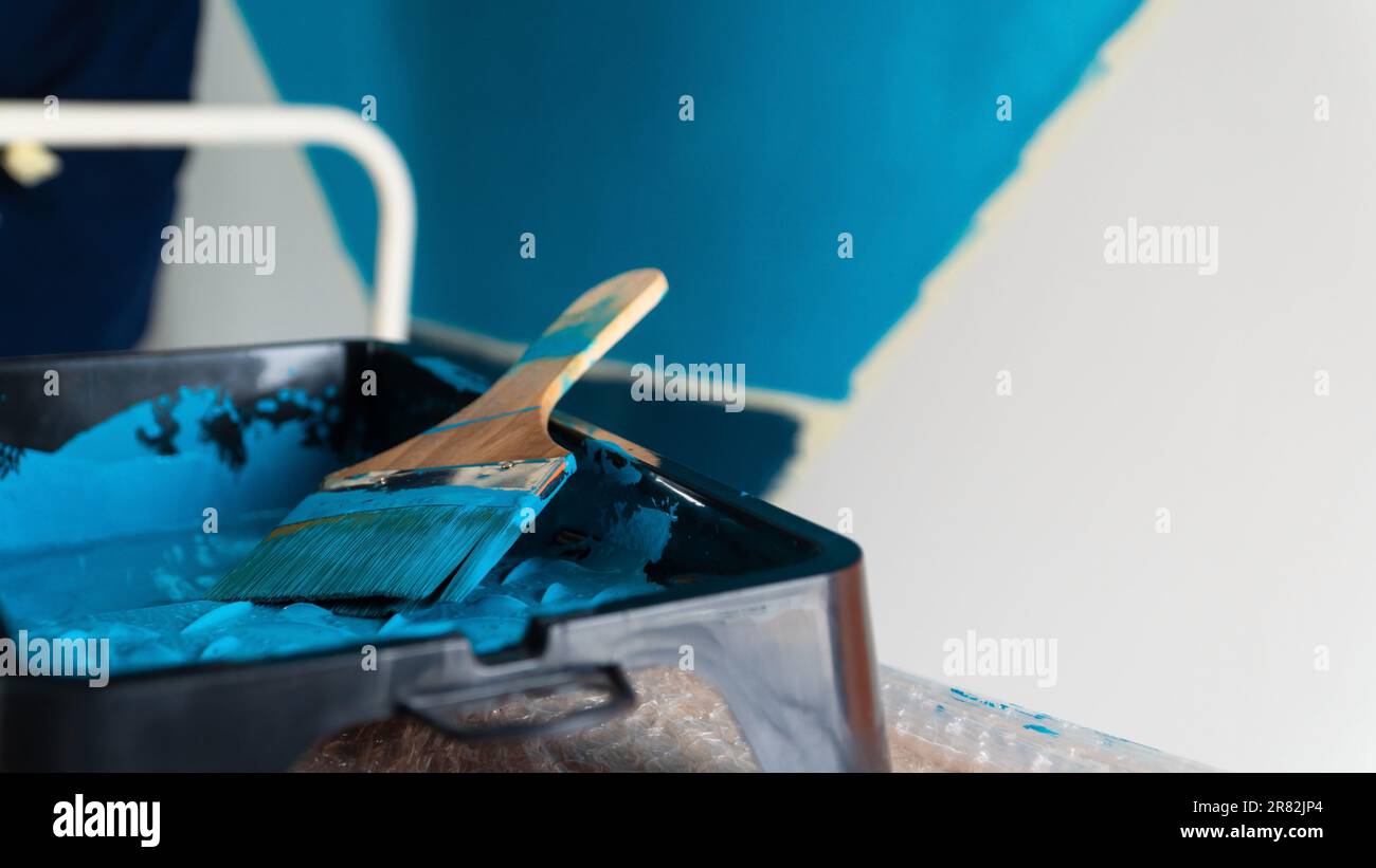 Painting wall. diy concept. Home interior improvement. Renovating house ...