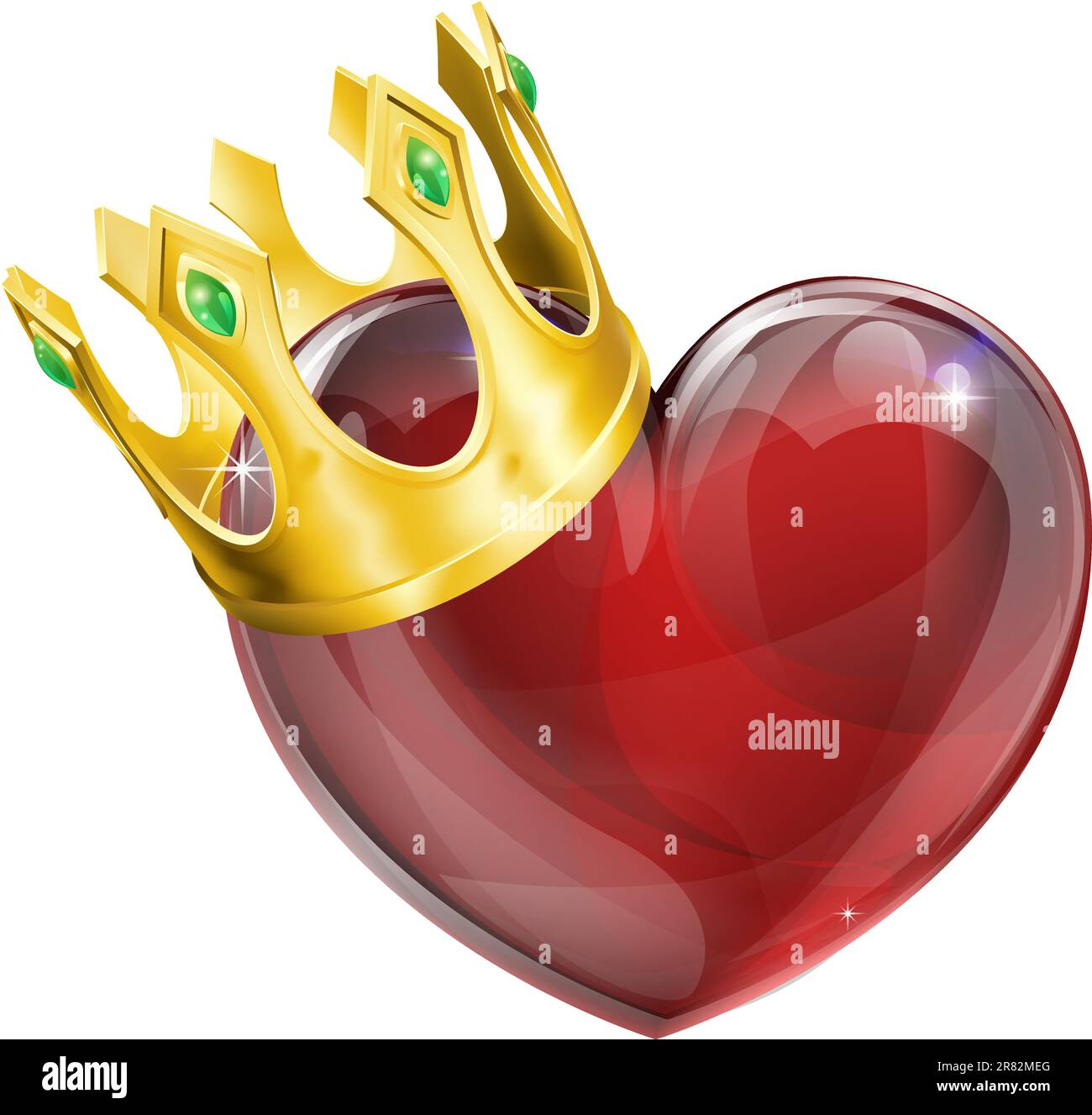 Illustration of a heart symbol wearing a crown, king of hearts concept ...