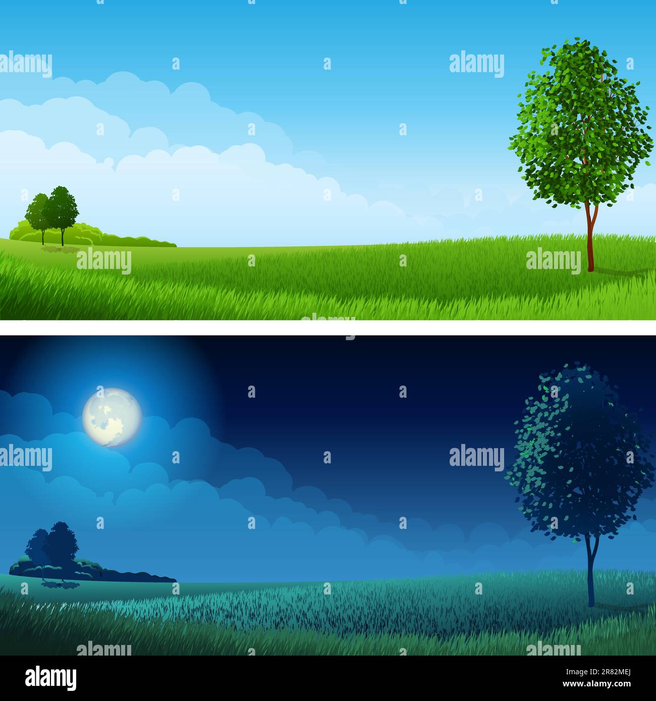 Vector illustration - Summer landscape (day and night), EPS 10, RGB ...