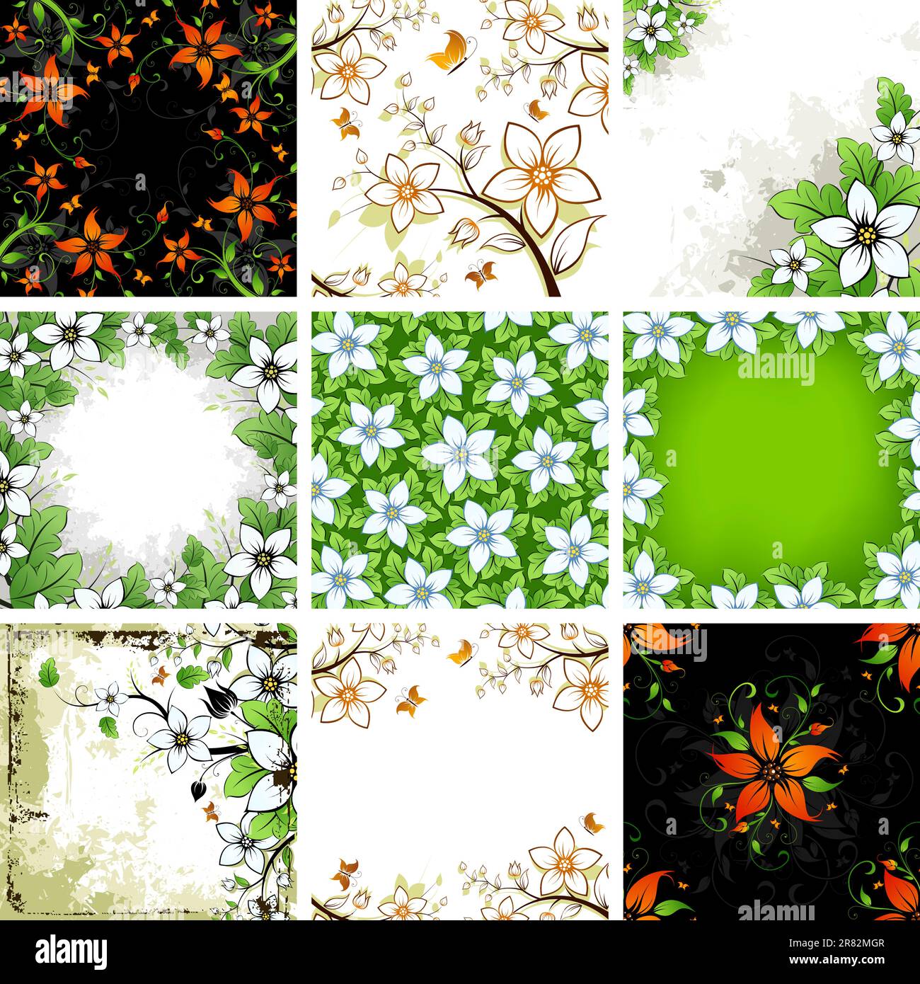 Nine Floral Backgrounds Set with Flowers Stock Vector Image & Art - Alamy