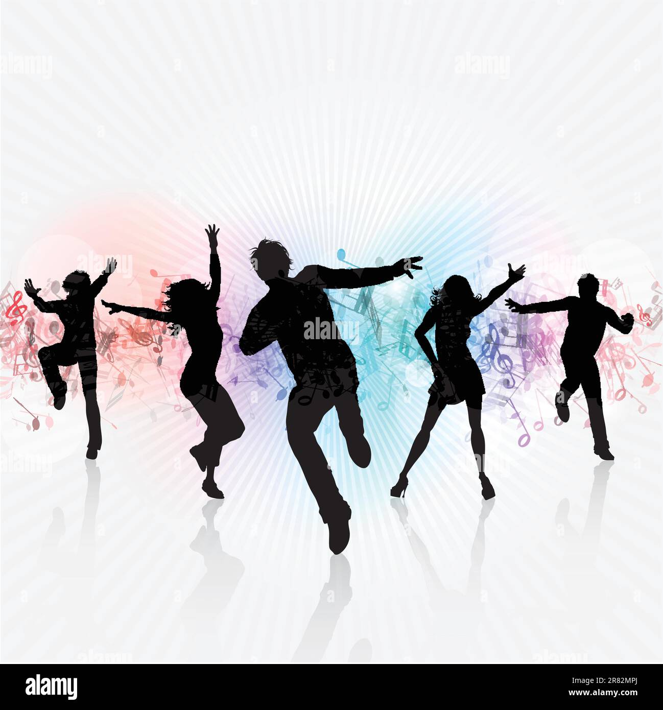 Silhouettes of people dancing on a music notes background Stock Vector ...