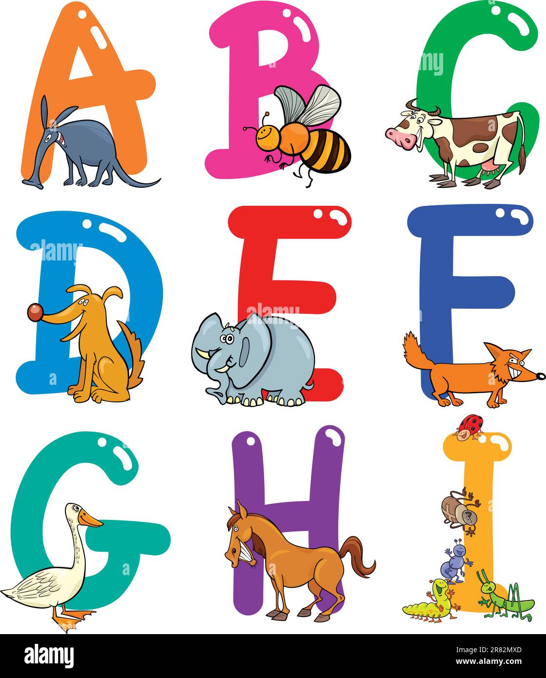 Cartoon Colorful Alphabet Set with Funny Animals Stock Vector Image ...