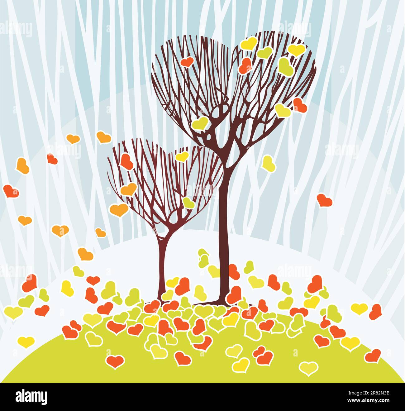 Two trees in the shape of hearts and fallen leaves in the shape of hearts Stock Vector Image ...