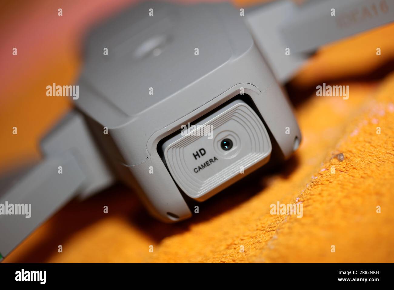 Close up Drone sensor and drone propeller, focus is on second propeller ...