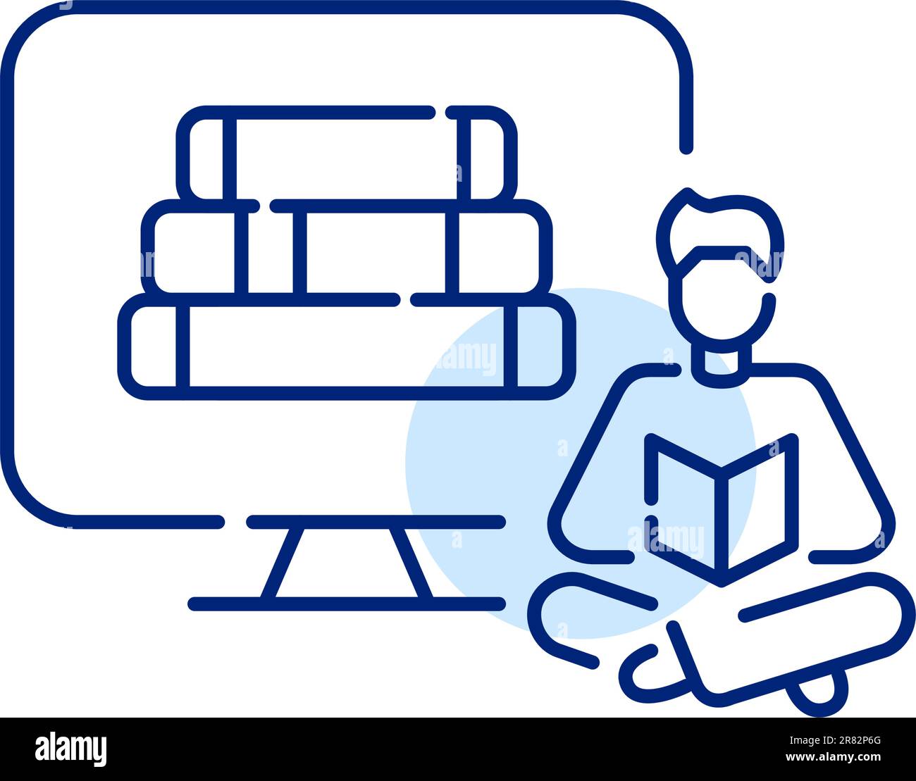 Man studying reading a book sitting with legs crossed. Learning from ...