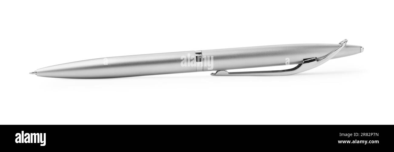 New stylish silver pen isolated on white Stock Photo - Alamy