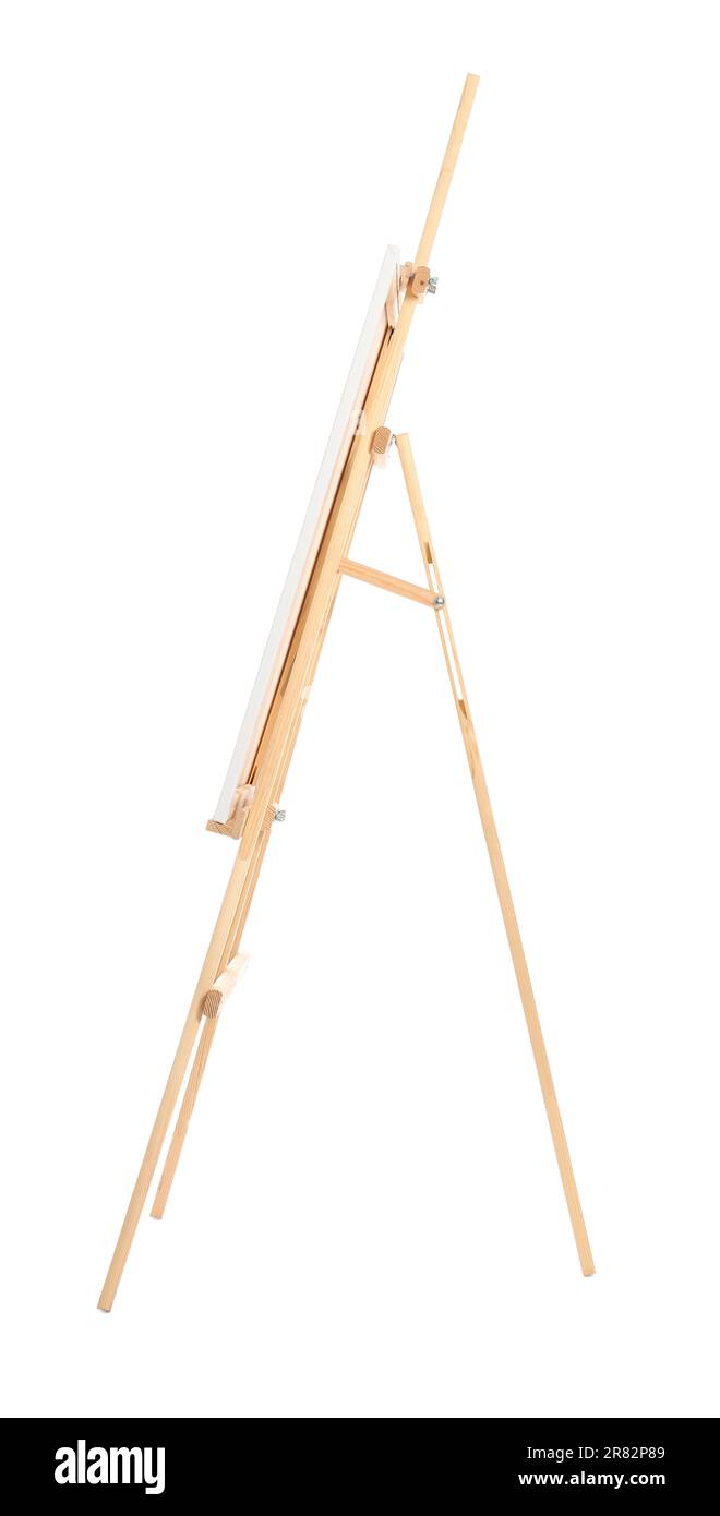 Wooden easel with canvas isolated on white Stock Photo - Alamy