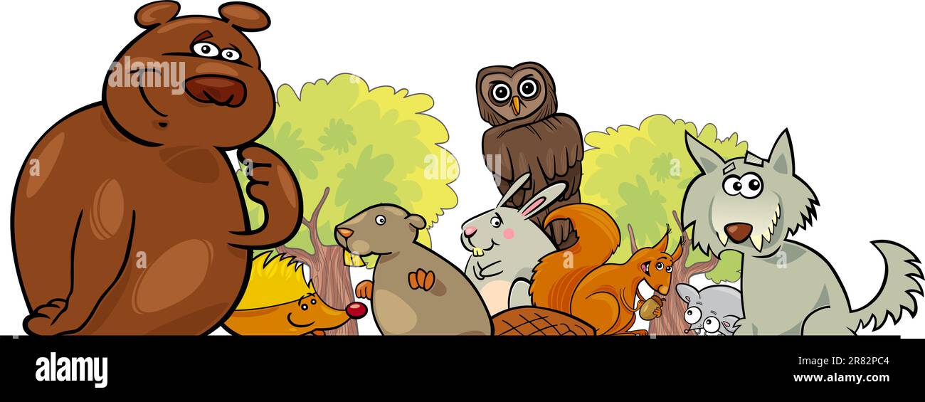 Cartoon illustration of Forest Animals header design Stock Vector Image ...