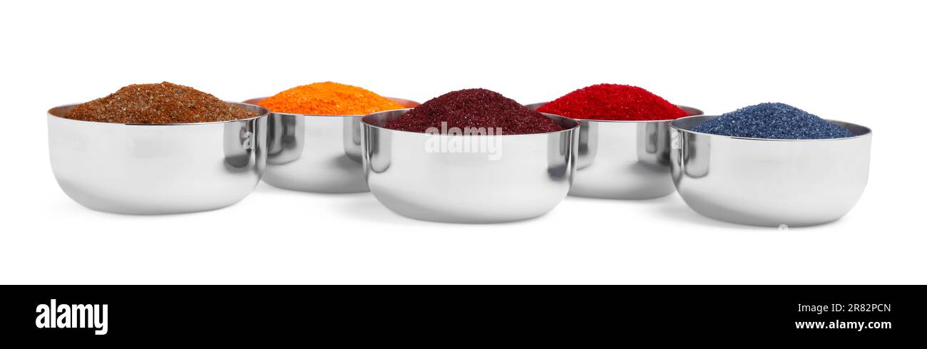 Many different food coloring on white background Stock Photo - Alamy