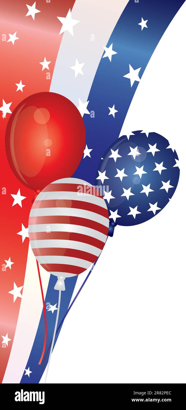 4th of July Stars and Stripes Balloons with Swirls Border Illustration ...