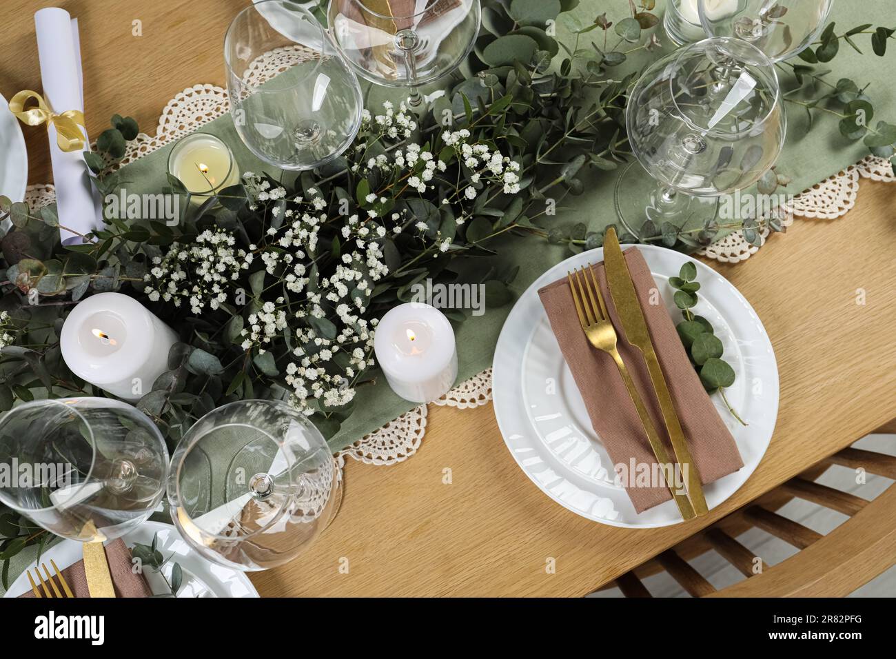 Stylish elegant table setting for festive dinner, flat lay Stock Photo ...