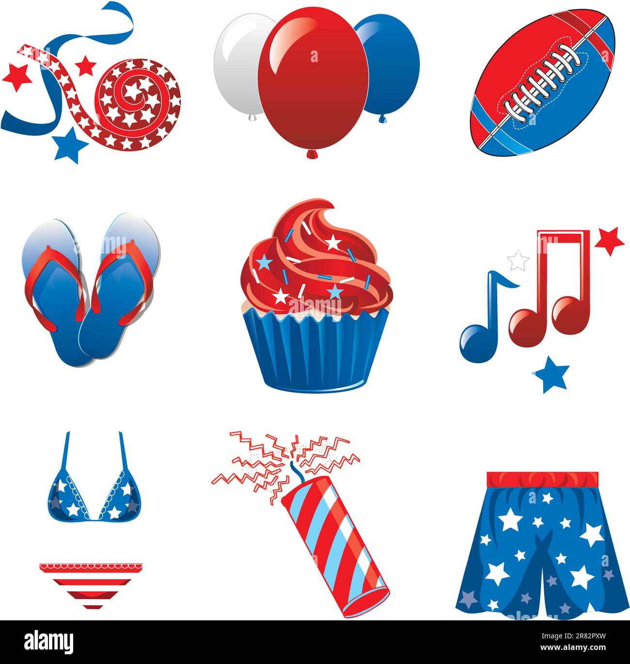 Vector Illustration of nine icons for the 4th of July Independence ...