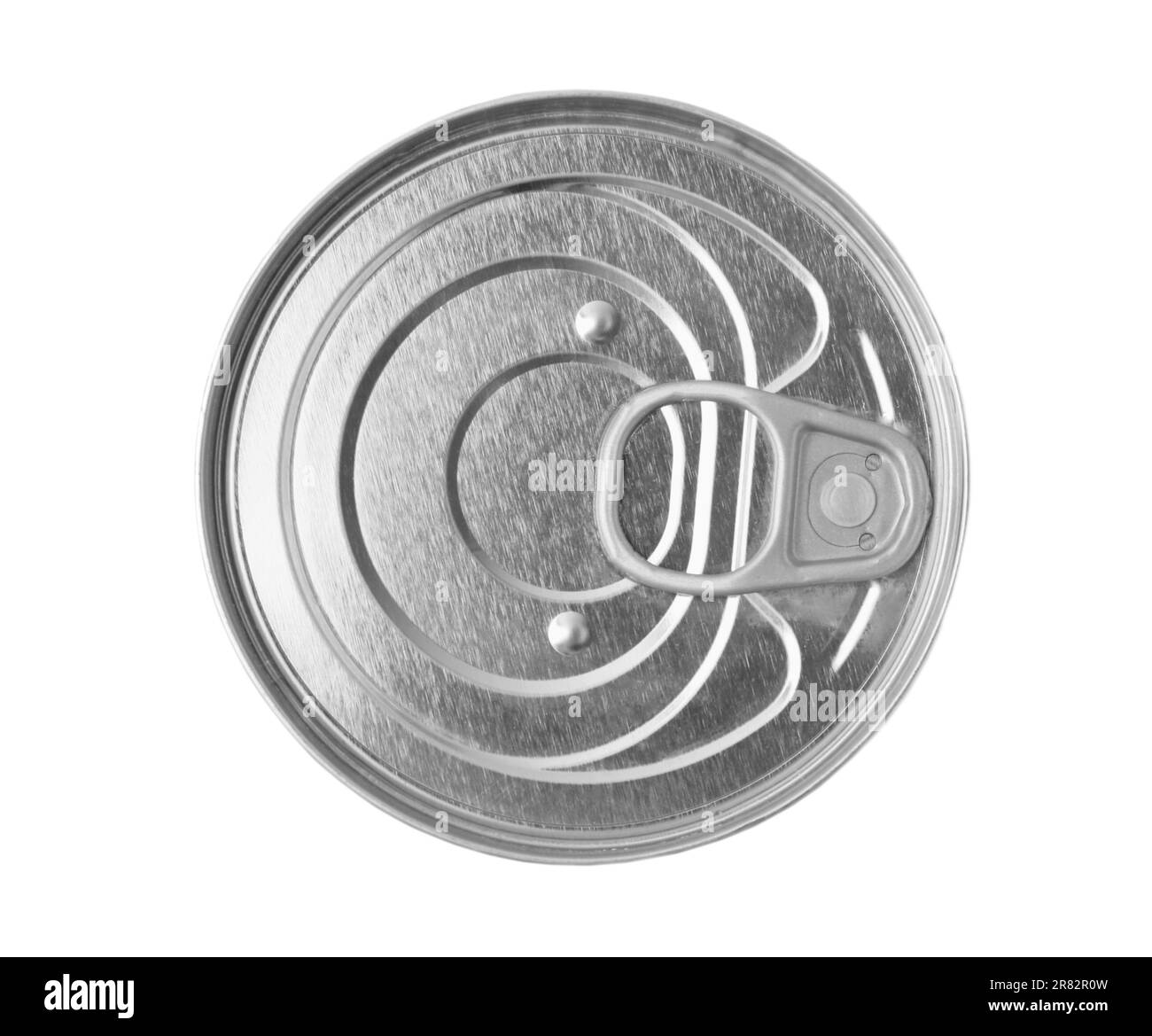One closed tin can isolated on white, top view Stock Photo - Alamy