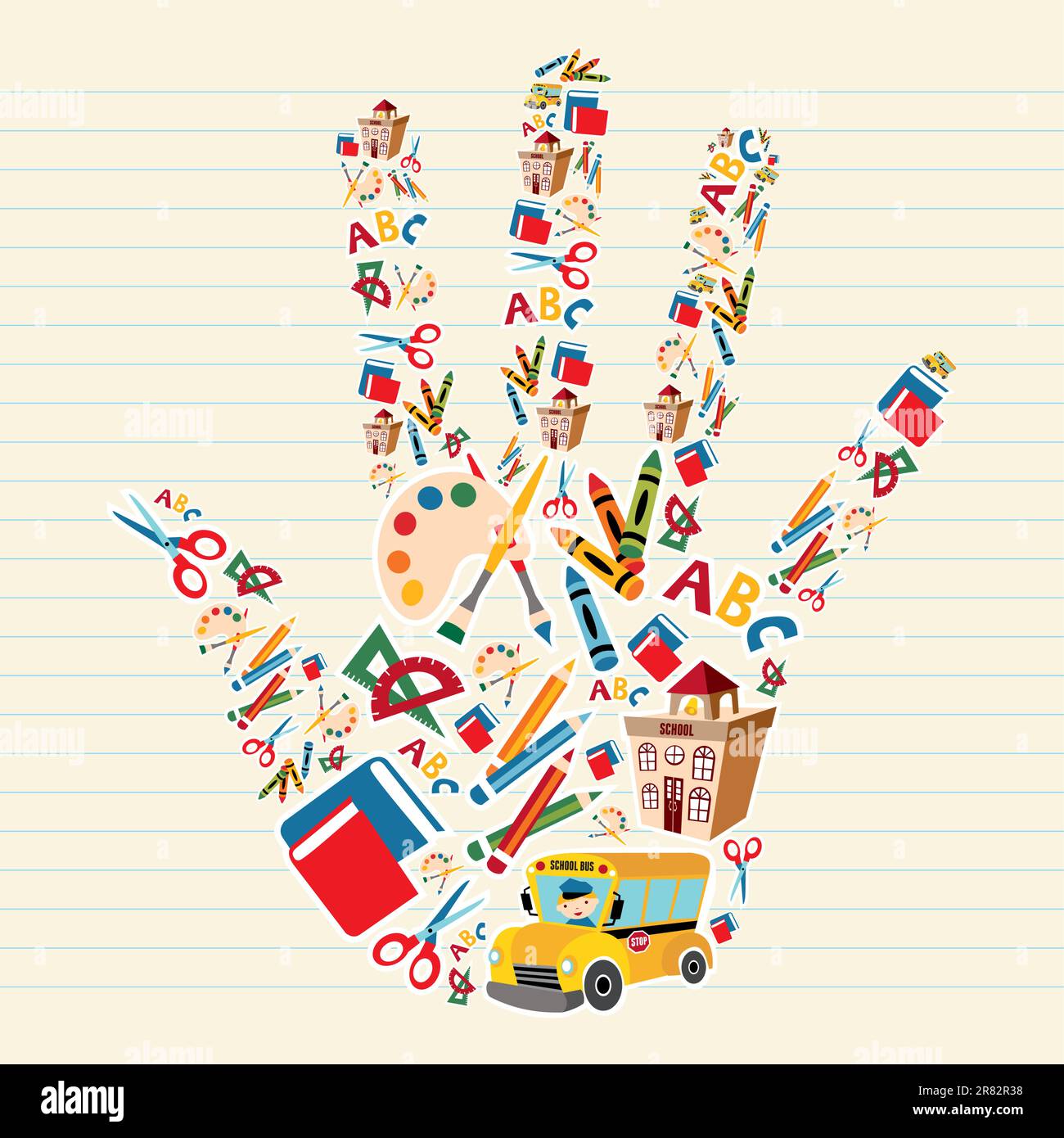 School tools and Supplies in hand shape background. Vector file layered ...