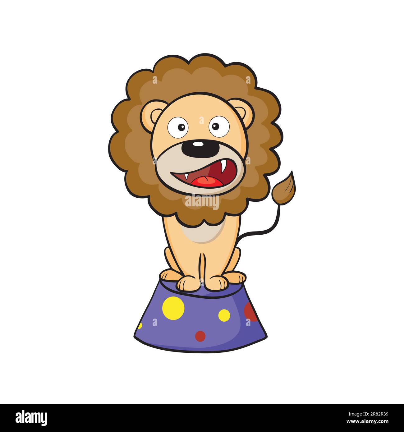 Vector illustration of cute cartoon lion sitting on a pedestal Stock ...