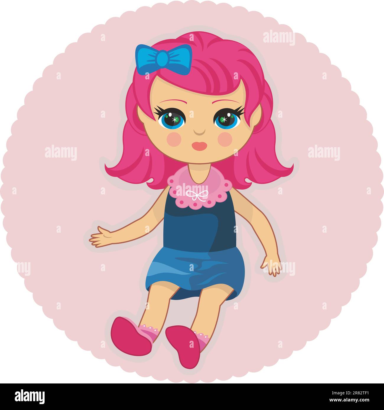 Classic pretty doll with blue ribbon Stock Vector Image & Art - Alamy