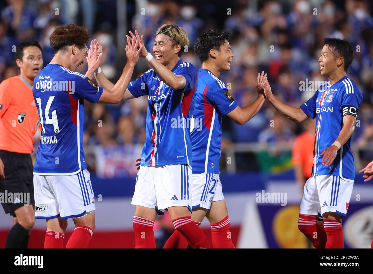 NHK Spring Mitsuzawa Football Stadium, Kanagawa, Japan. 18th June, 2023. (L to R) Asahi Uenaka ...