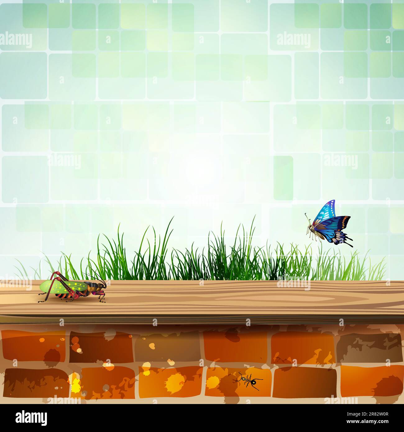 Landscape with brick wall and insects Stock Vector Image & Art - Alamy
