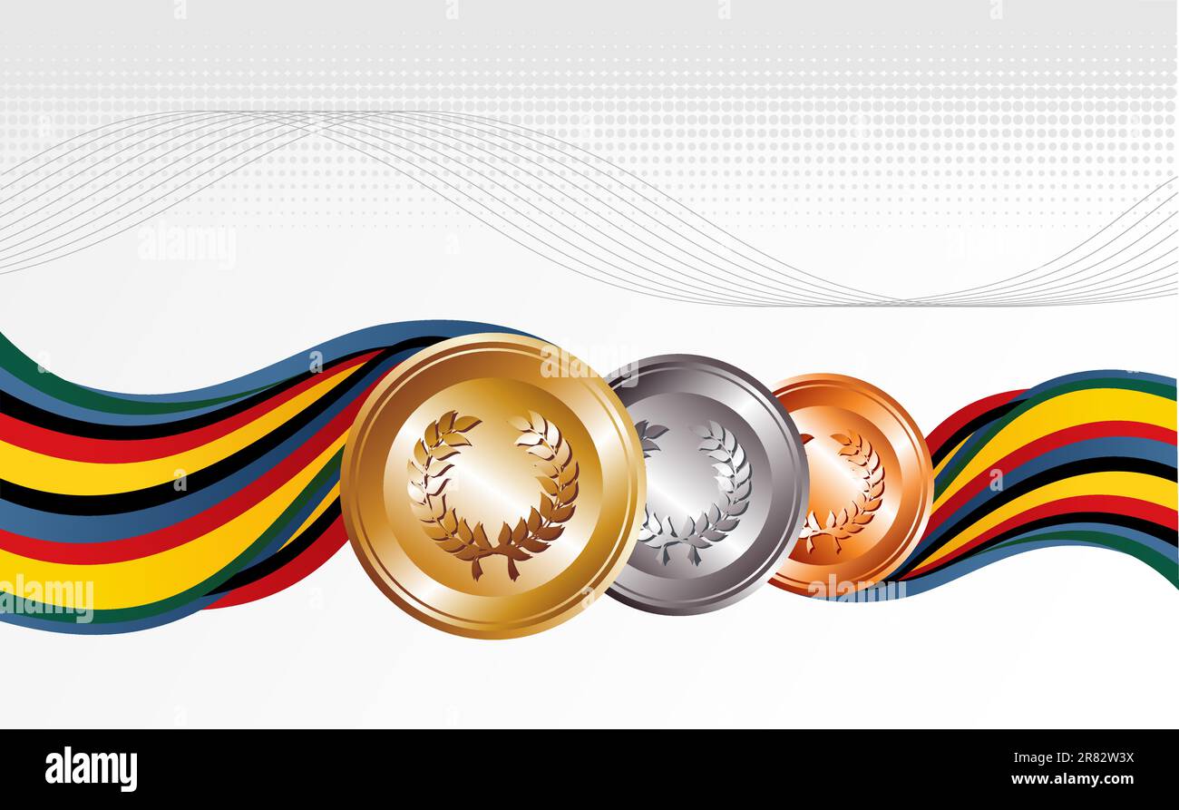 Sport Gold Silver And Bronze Medal With Ribbons Background Vector File Layered For Easy