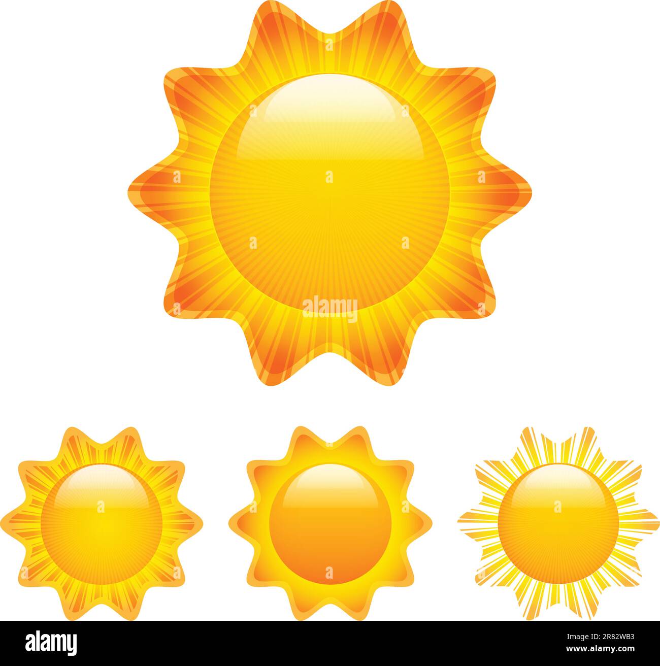 Set of glossy shining sun images with rays. Vector illustration Stock ...