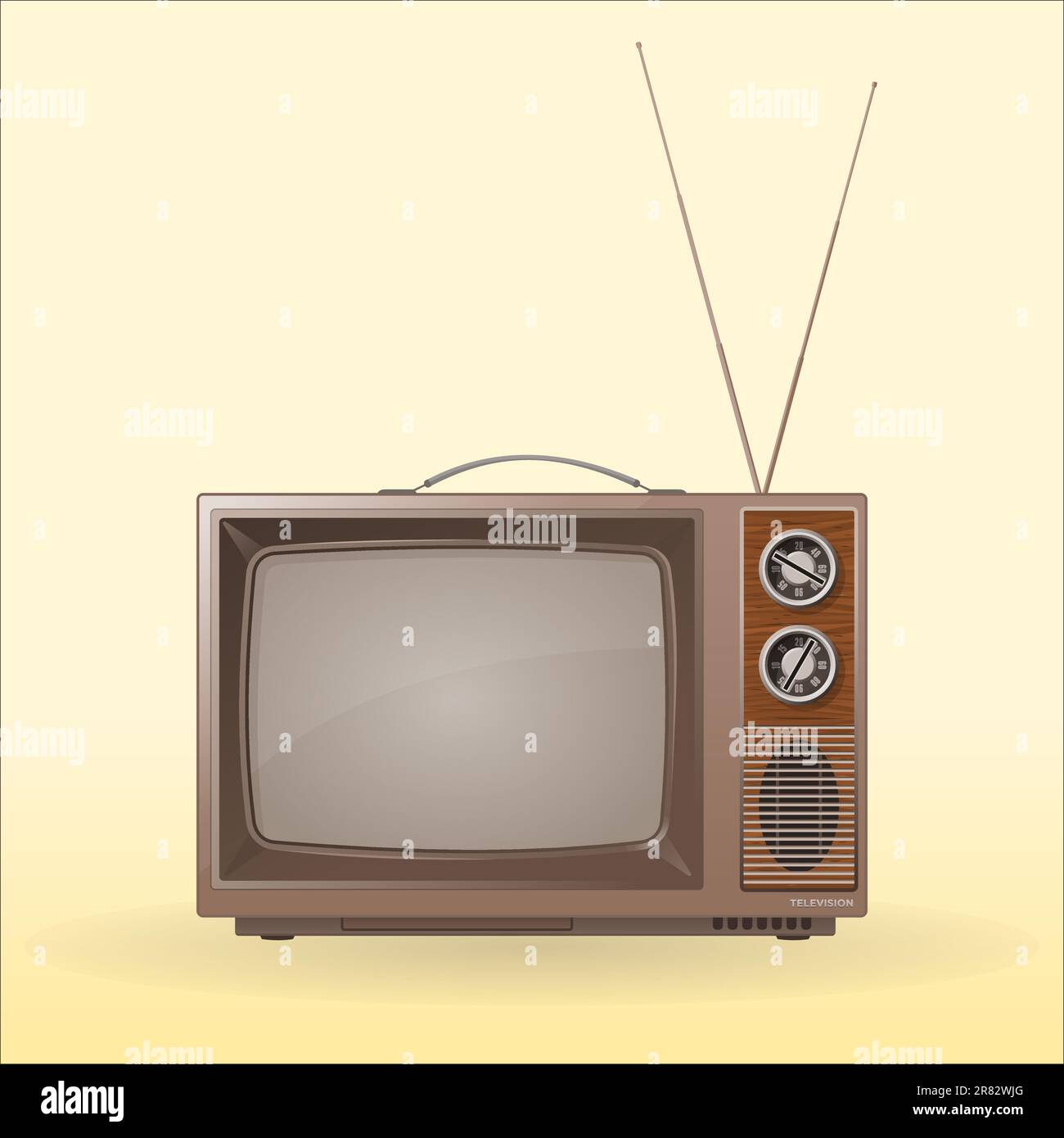 Vintage Television screen and antenna illustration in brown colors ...