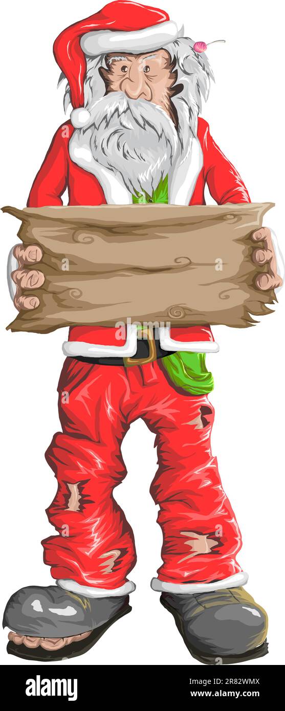 Homeless Santa Claus with an empty plate in his hand. Vector ...