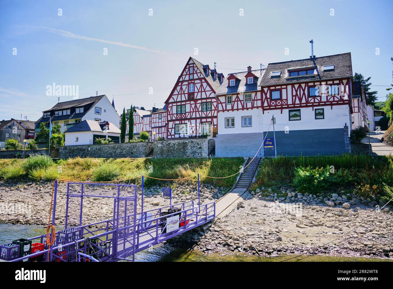 Ferry landing at the medieval village of Rhens on the banks of the ...