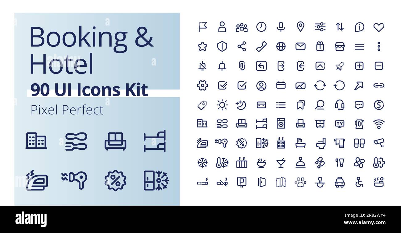 Booking and hotel pixel perfect linear ui icons kit Stock Vector Image ...