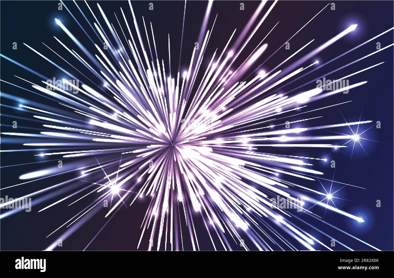 Abstract illustration showing a burst of fiber optics spreading out ...