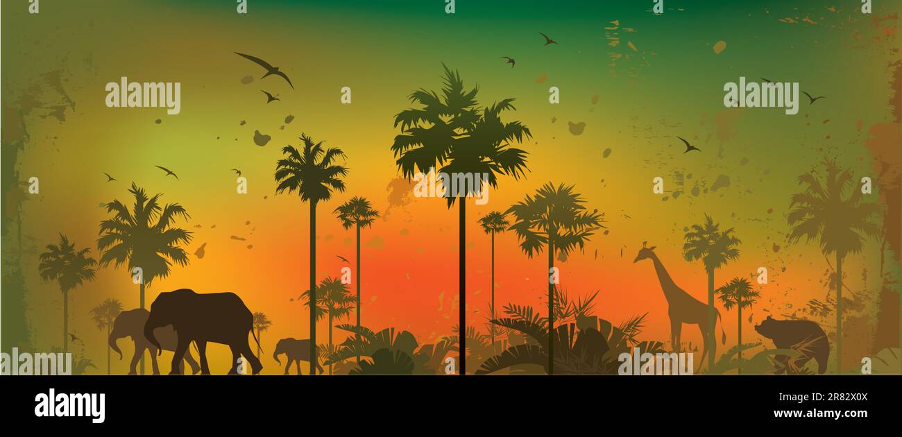 Vector illustration of silhouettes of animals at jungle Stock Vector ...