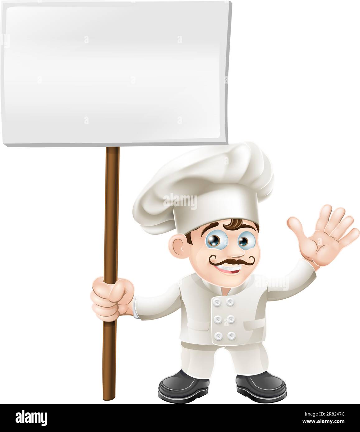 Chef mascot character waving and holding a sign cartoon Stock Vector ...