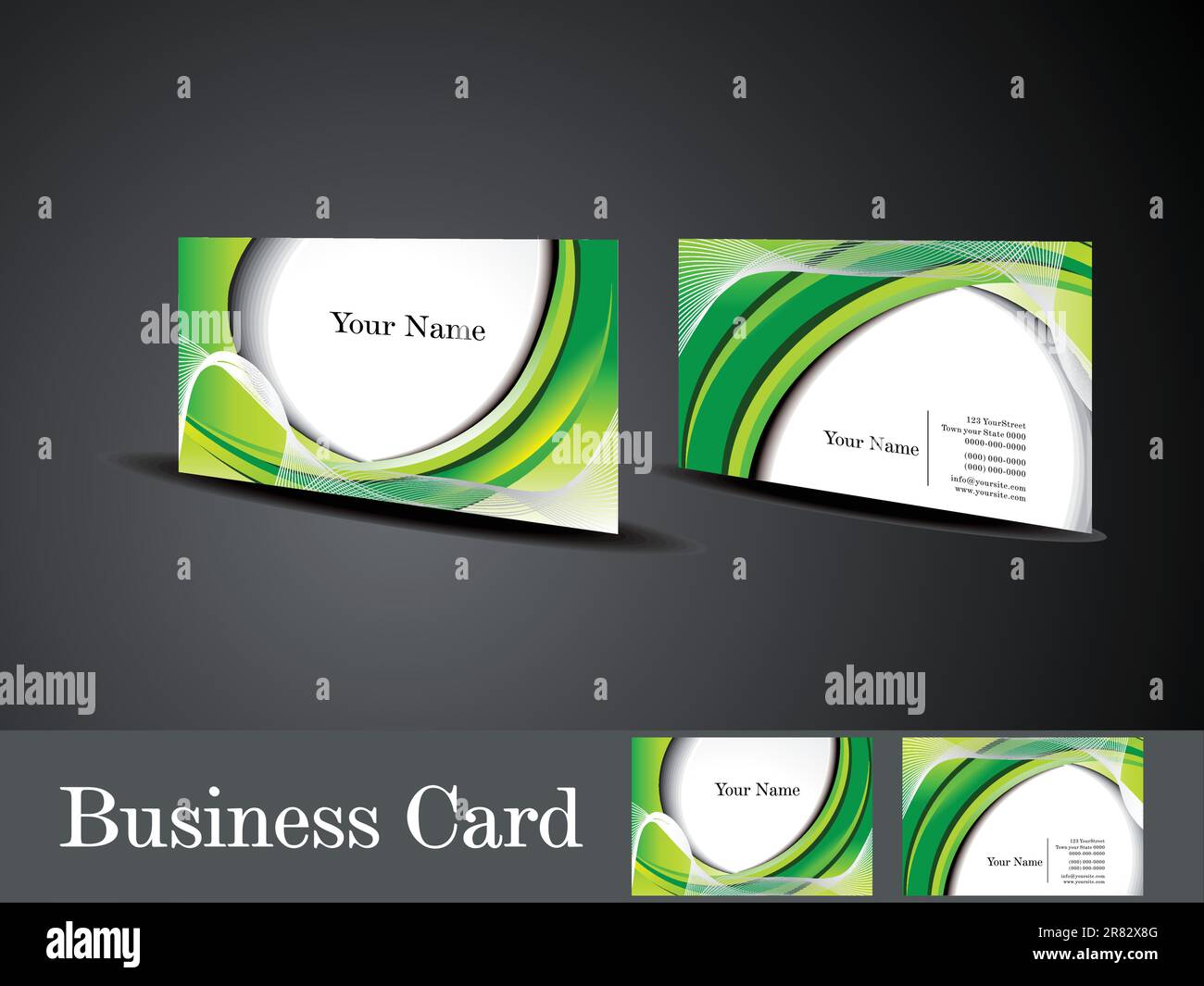 abstract green business card with wave vector illustration Stock Vector ...