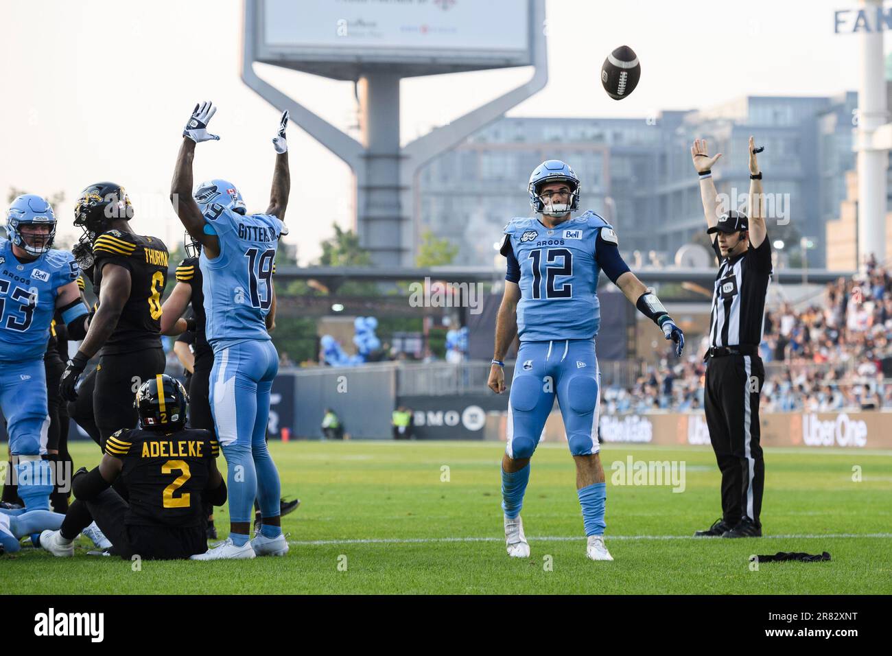 Toronto Argonauts quarterback Chad Kelly (12) celebrates after scoring ...