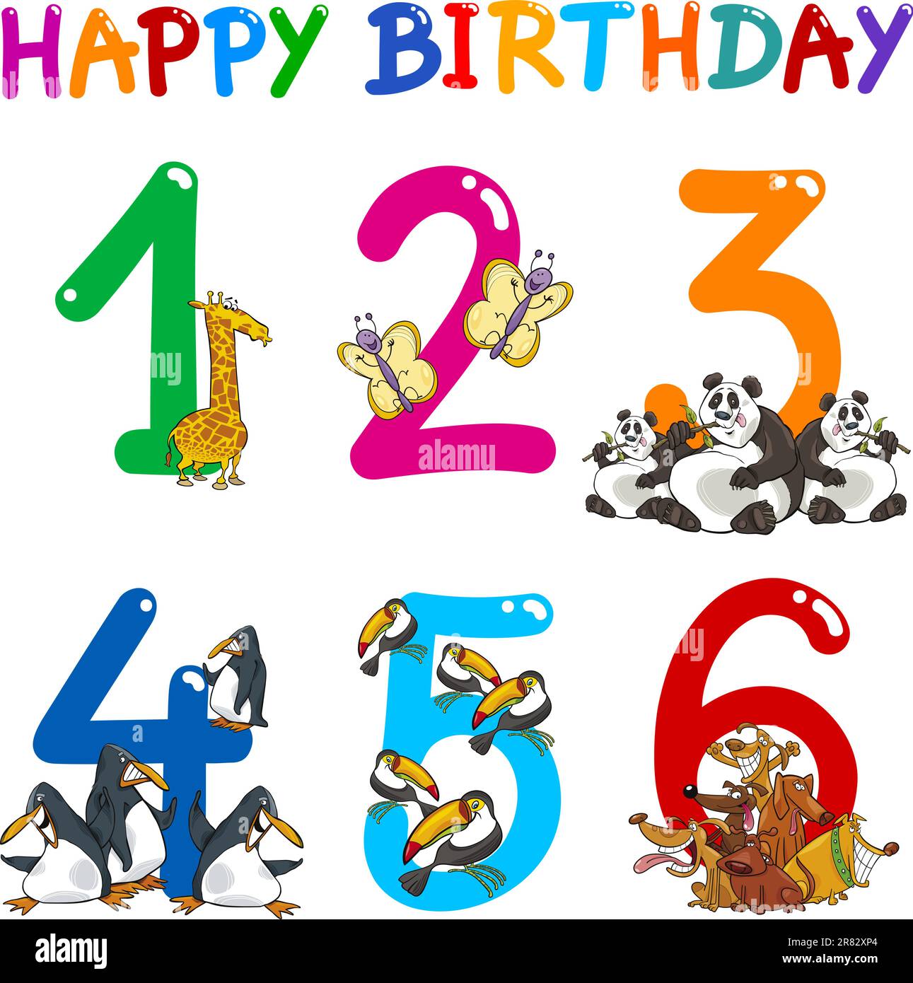 Cartoon Set Illustration of Birthday Anniversary Numbers with Funny ...