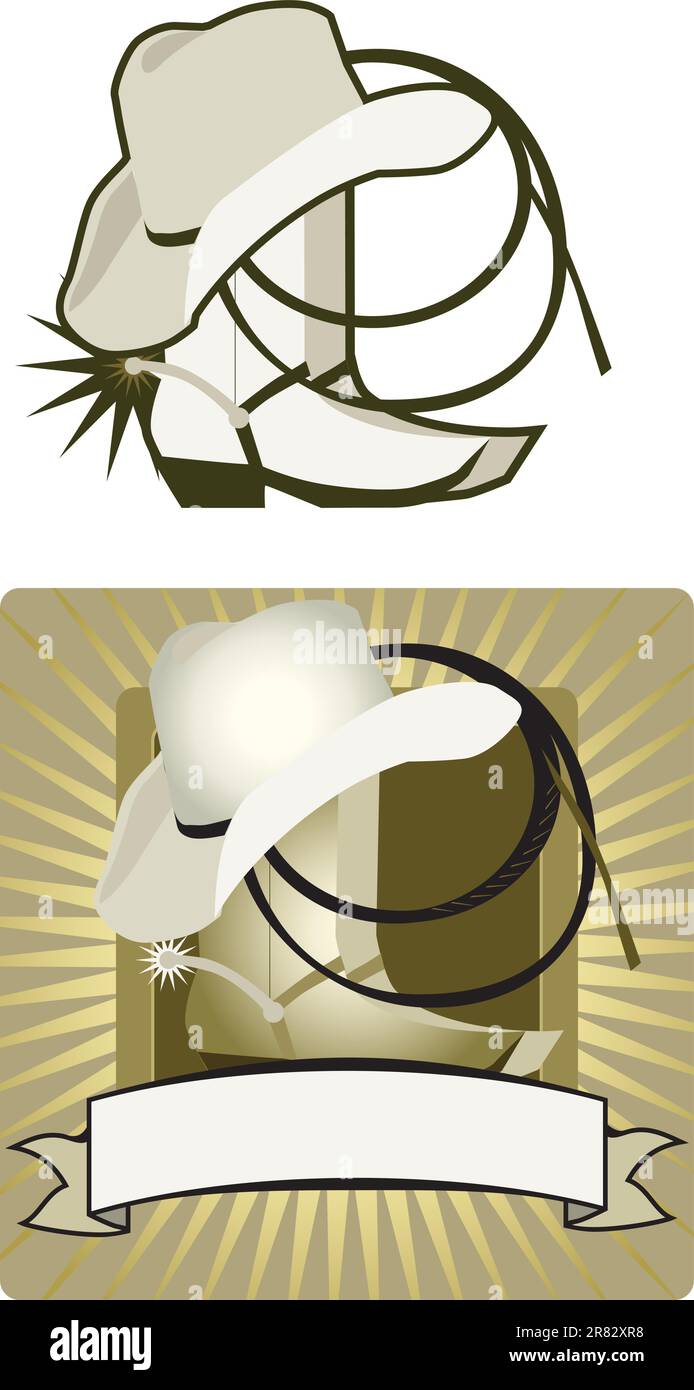 Vector illustration of cowboy hat, boots with spurs and rope Stock ...