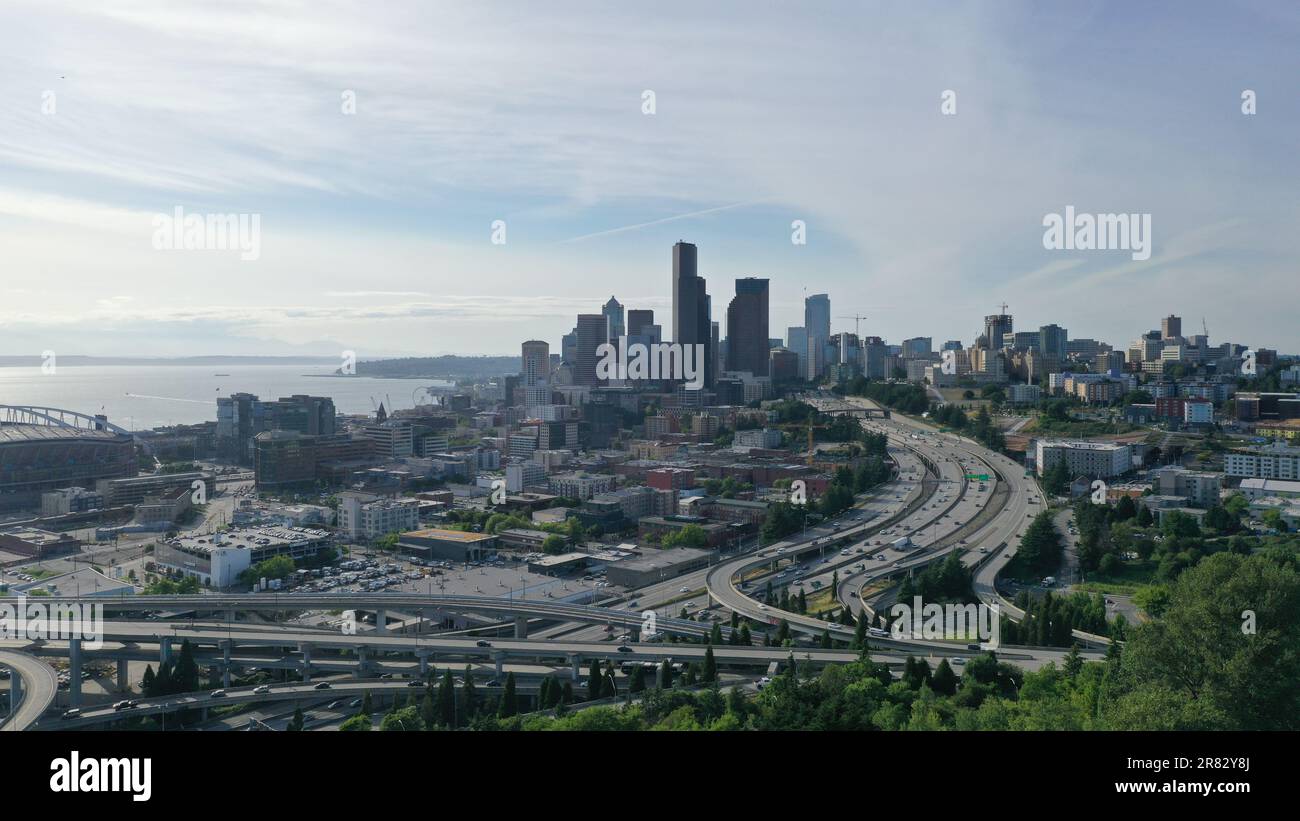Seattle downtown night aerial hi-res stock photography and images - Alamy
