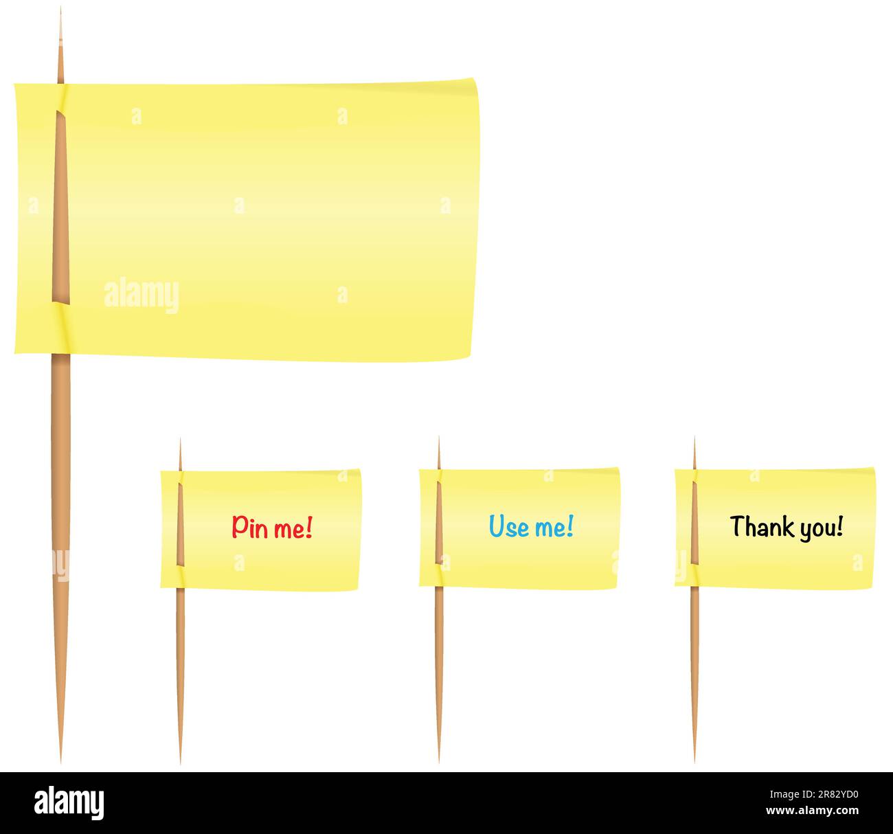 Yellow post-it notes on toothpicks like flags. Vector illustration ...