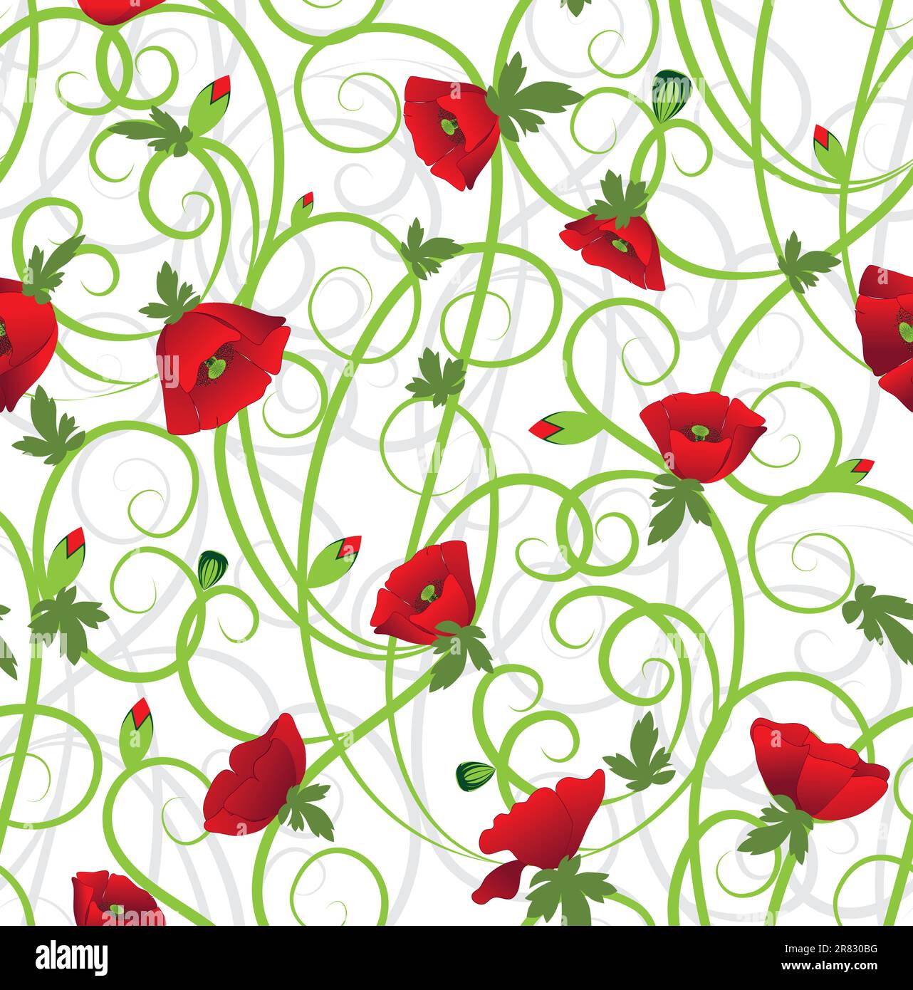 Poppy seamless background. Flower filigree vector. Art border pattern ...