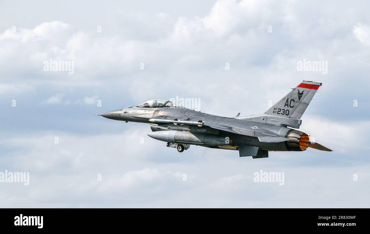A U.S. Air Force F-16C Fighting Falcon takes off from a runway June 15 ...
