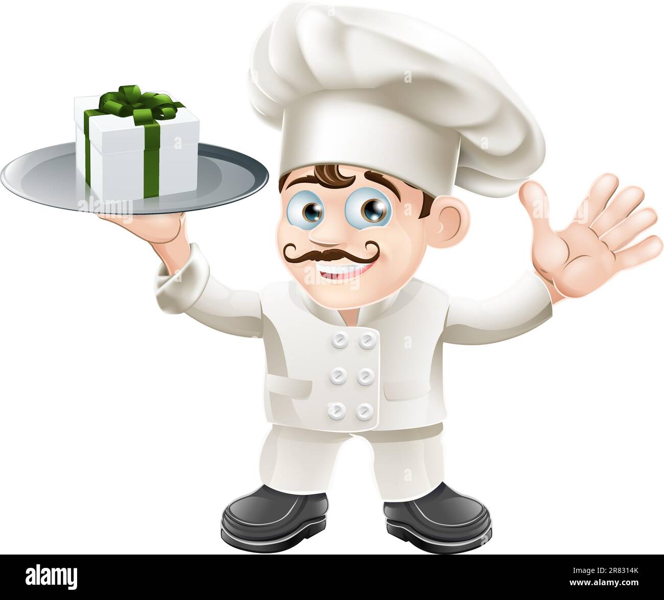 Illustration of a chef with a present on a silver platter Stock Vector ...