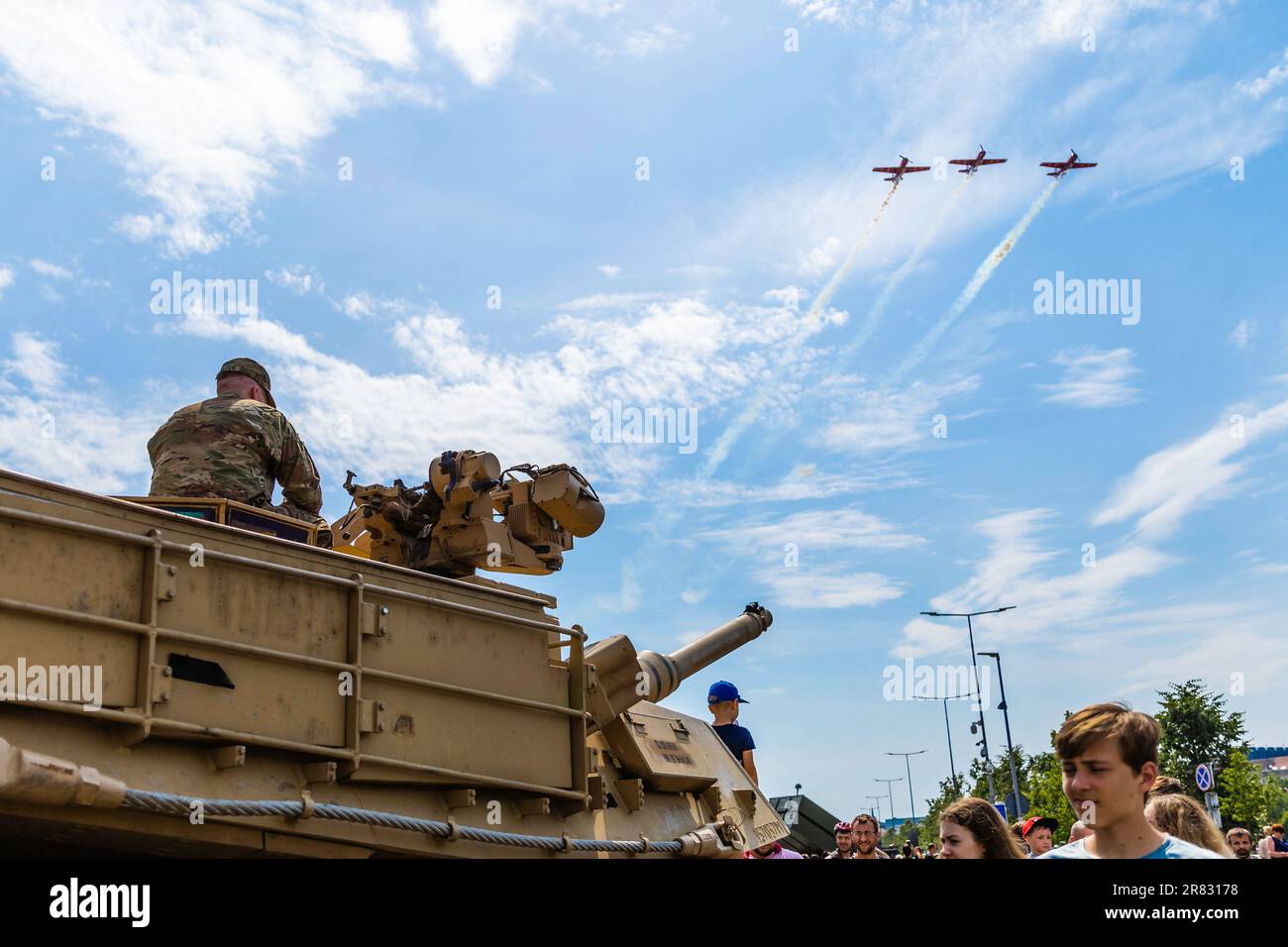 A trio of ANBO III aircraft conduct an acrobatic performance as part of ...